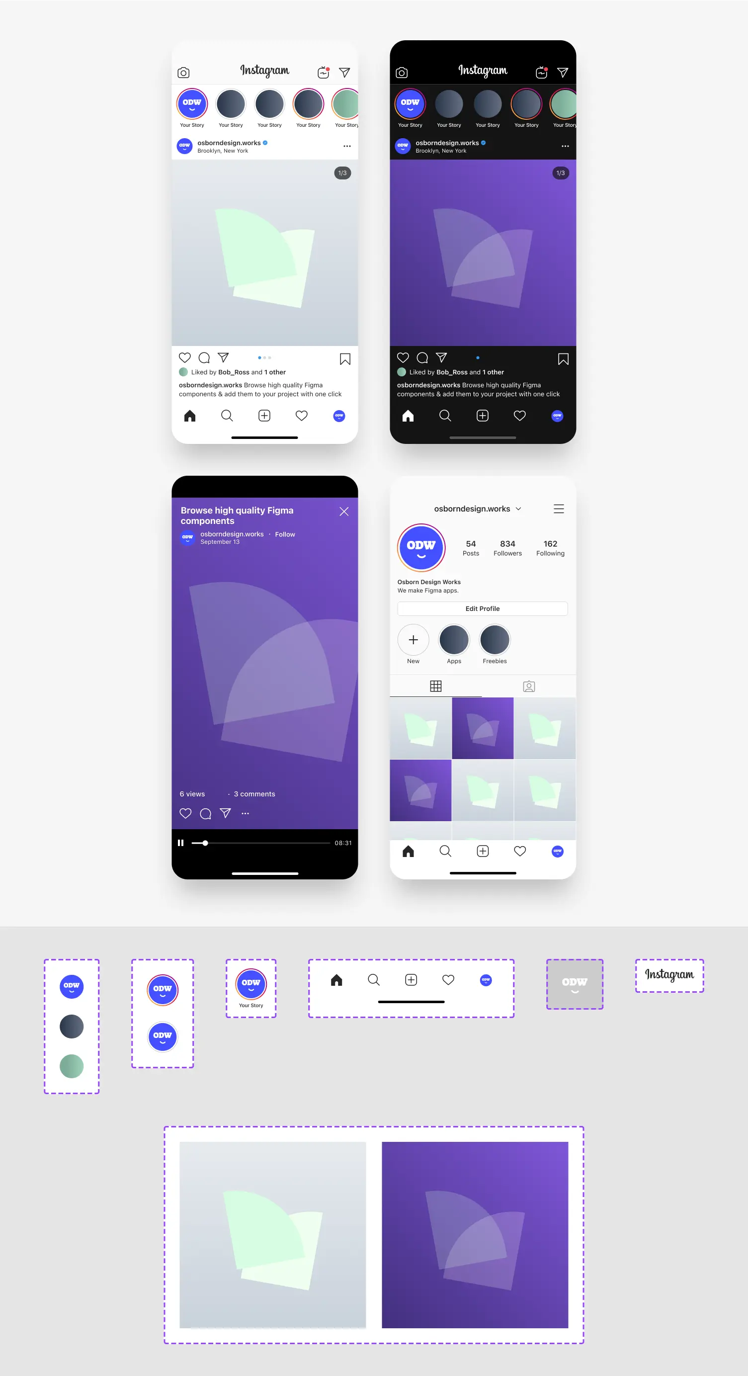 Figma Instagram Post UI Template, UI Component | Component Collector Design System